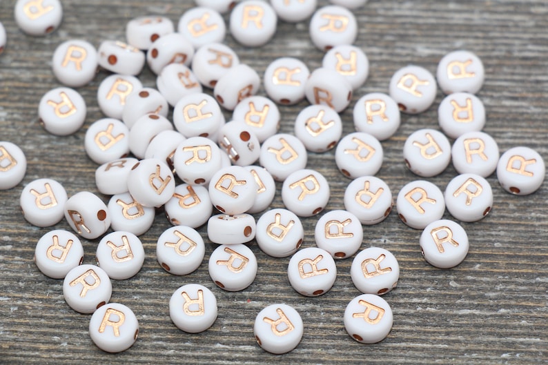 Letter R Alphabet Beads, Rose Gold Letter R Beads, Individual Letter R ...