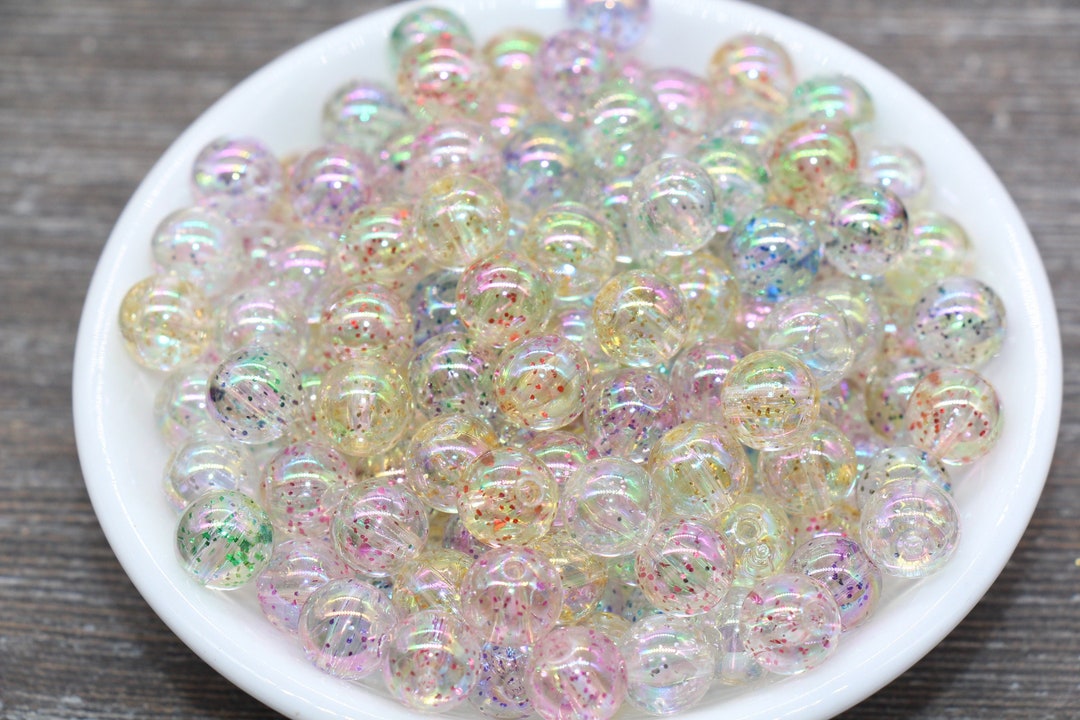 10mm Iridescent Translucent Multicolor Beads With Glitter, Shinny ...