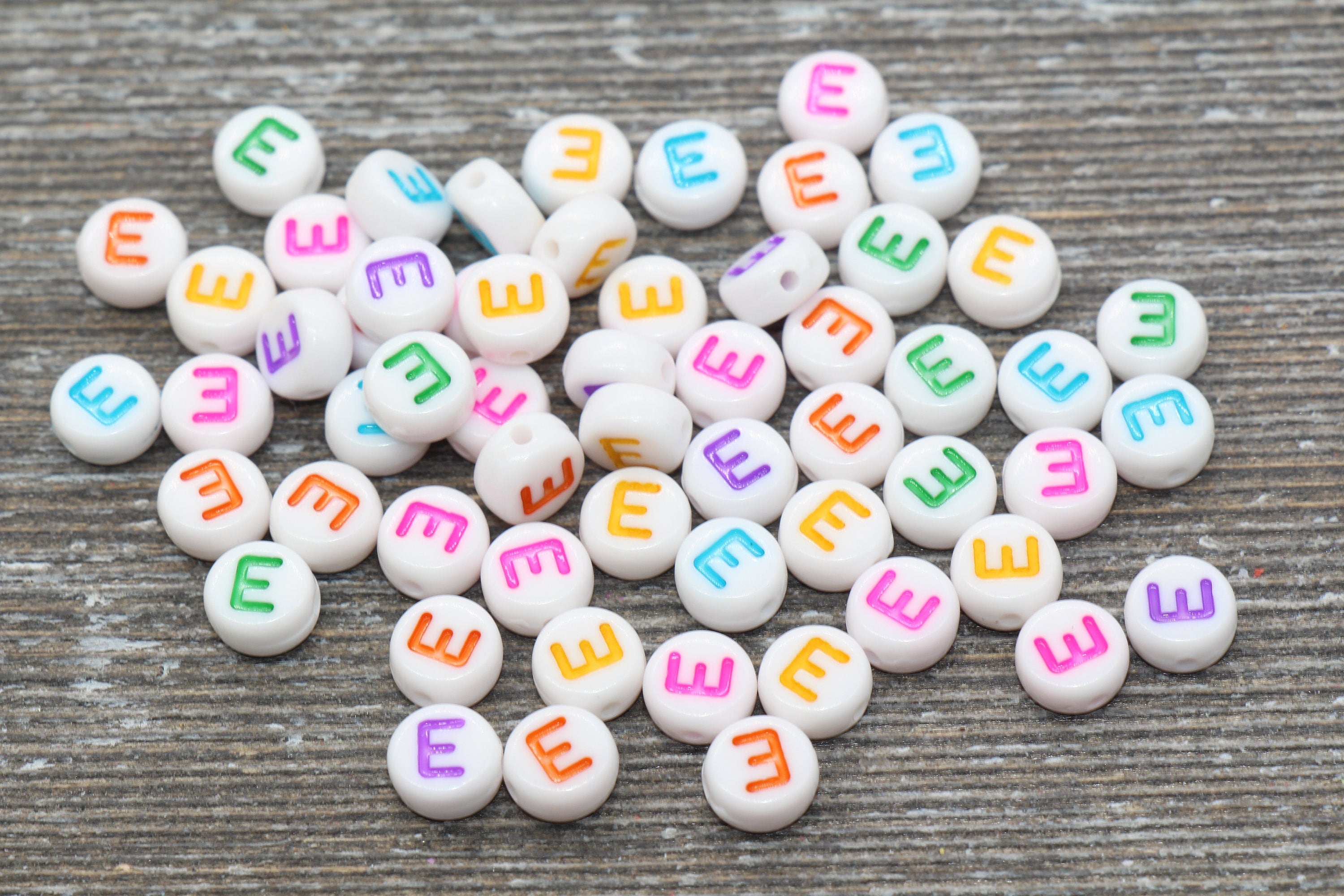 Letter E Alphabet Beads, Multicolored White Alphabet Letter Beads ...