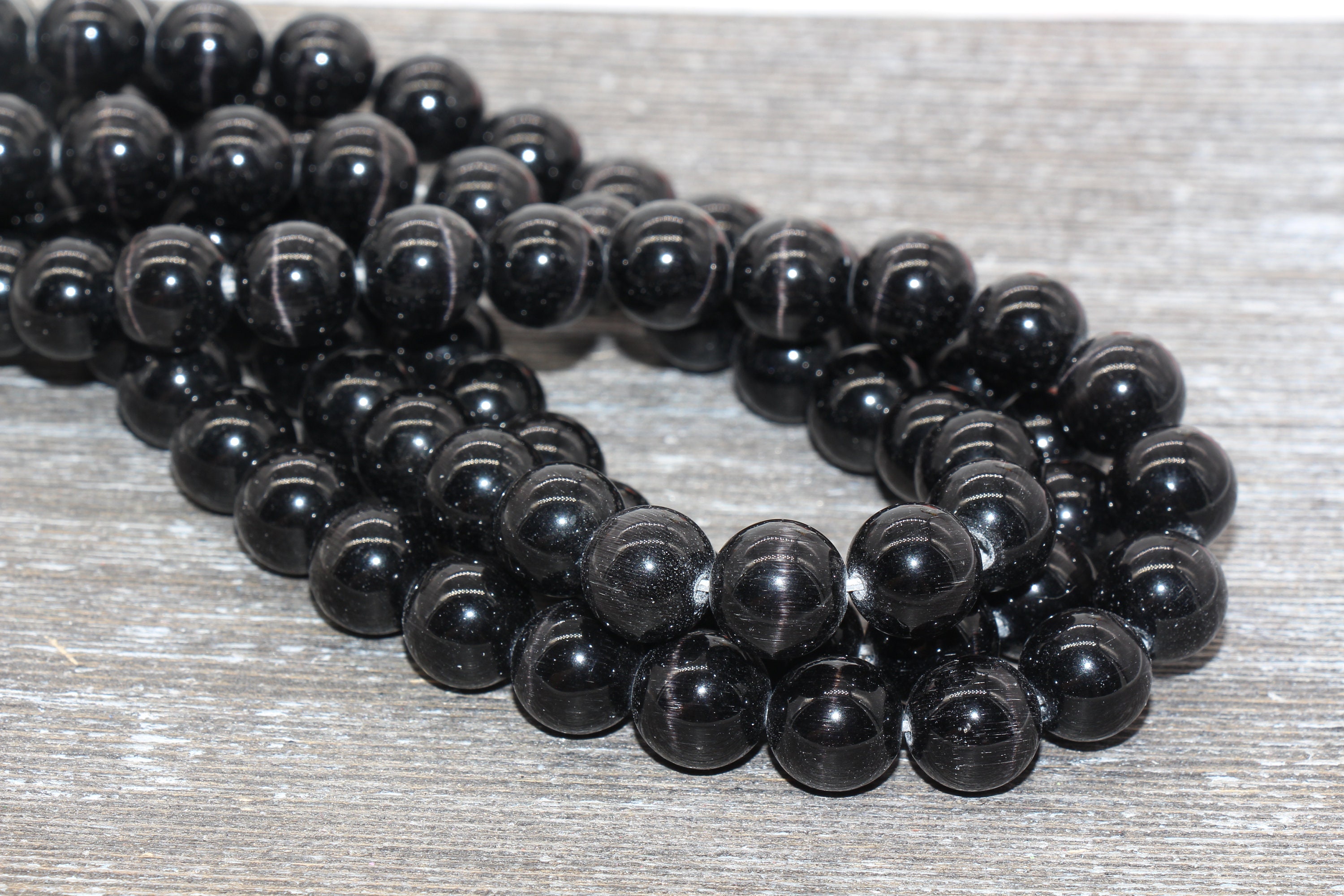 Black Cat Eye Beads, Smooth Round Beads, Sizes 4mm 6mm 8mm 10mm 12mm ...