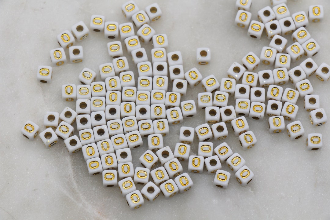 Letter O Cube Beads, Individual Letter Beads, White and Gold Cube ...