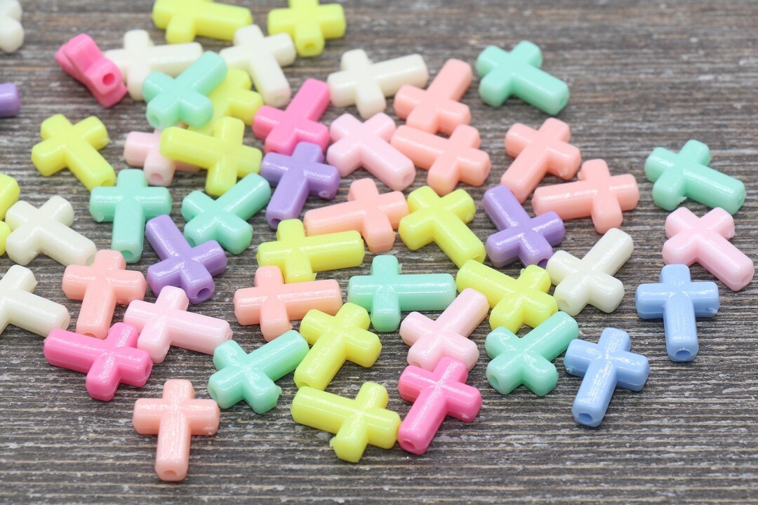 Multicolored Cross Beads, Acrylic Pastel Color Cross Beads, Plastic ...