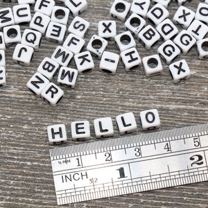 White and Black Cube Alphabet Letter Beads, Black Acrylic Letter Beads ...