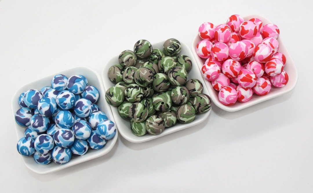 15mm Camo Printed Beads, Camouflage Printed Silicone Beads, Round ...