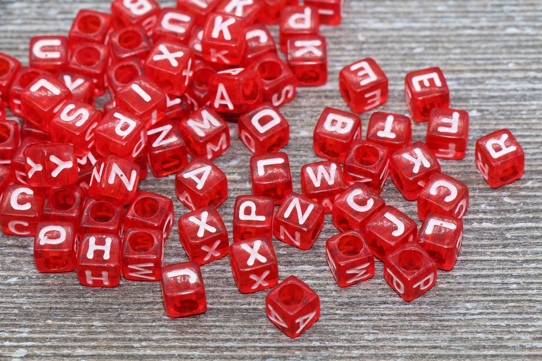 Translucent Red Alphabet Letter Beads, Mix Acrylic Cube Square Letter ...