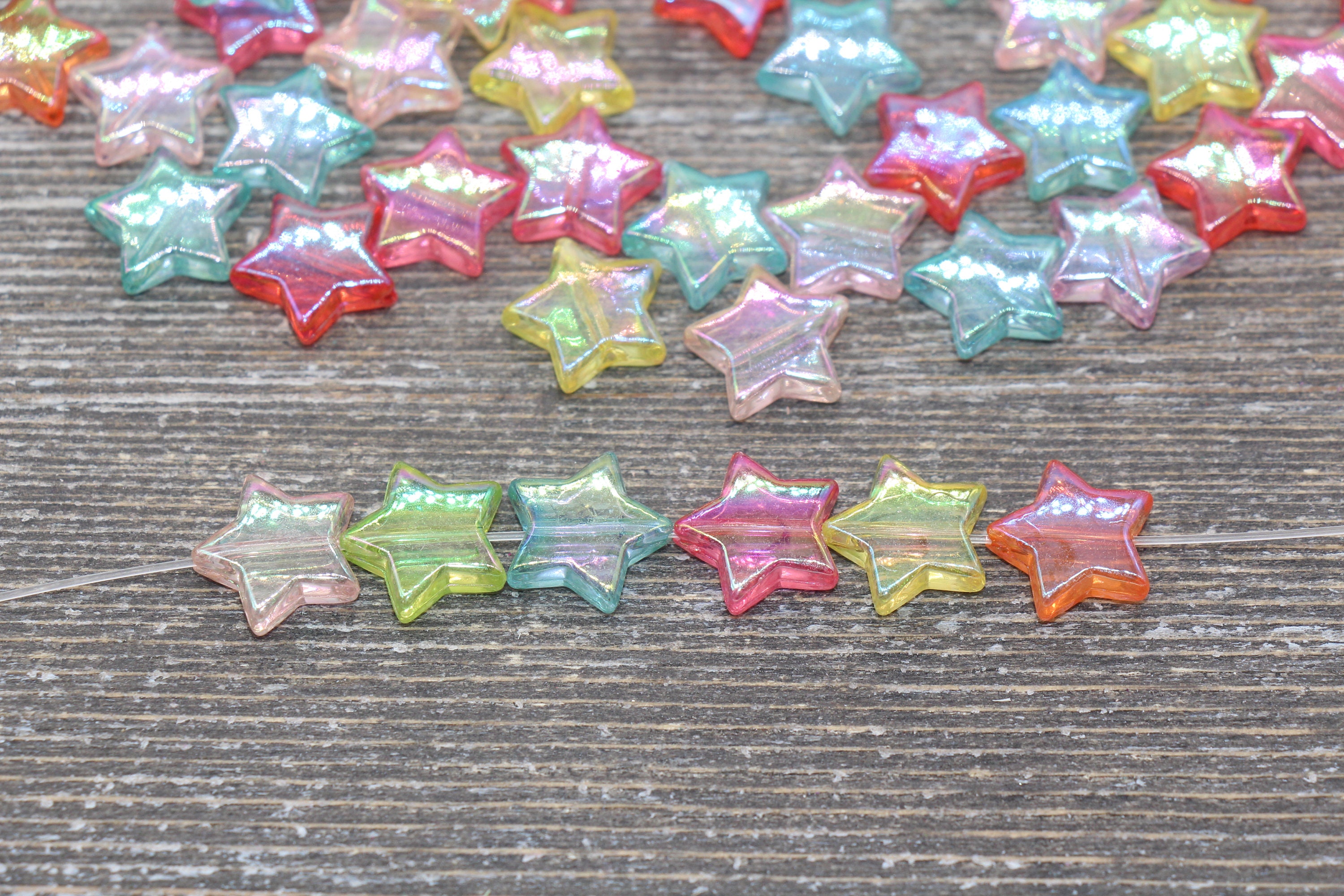 Iridescent Translucent Multicolored Star Beads Rainbow - Etsy