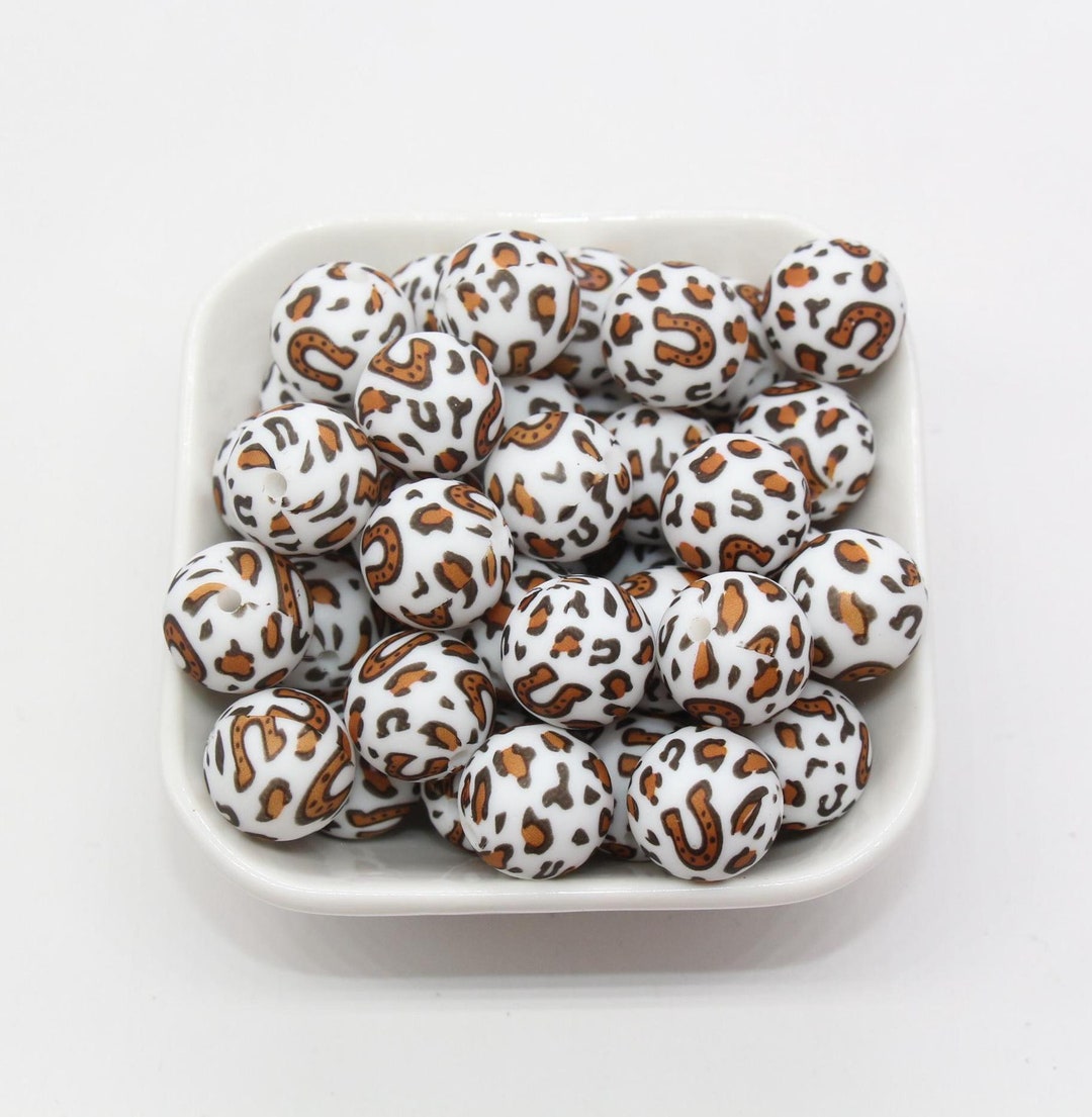 15mm Horseshoe Printed Beads, Western Printed Silicone Beads, Round ...