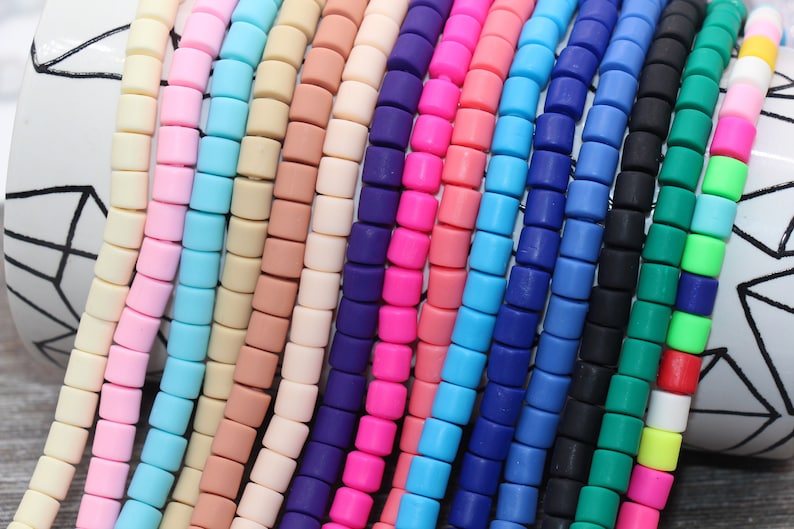 6mm Wide Column Chunky Beads, Polymer Clay Beads, Heishi Spacer Beads ...