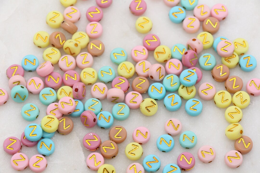 Letter Z Round Beads, Individual Letter Beads, Multicolor Round ...