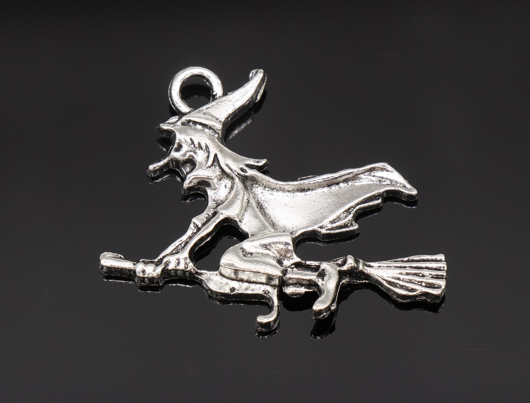 4 Pcs Witch Charms Witch Riding Broom Charms Antique Silver - Etsy