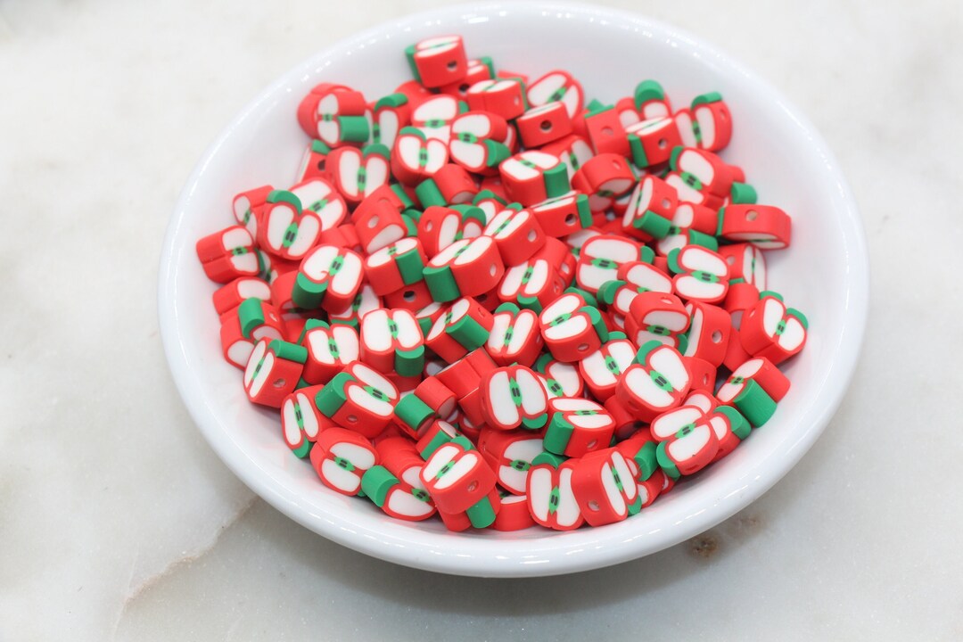 Apple Polymer Clay Beads, Fruit Cane Beads, Red Apple Clay Beads ...
