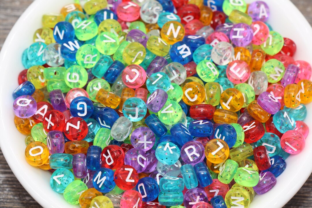 Glitter Alphabet Letter Beads, Mix Glitter Translucent Beads With White ...