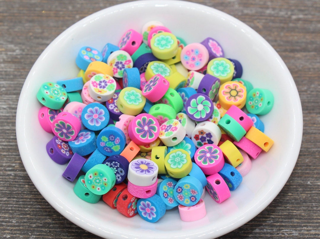 Flower Polymer Clay Beads, Flower Round Clay Beads, Assorted Flower ...