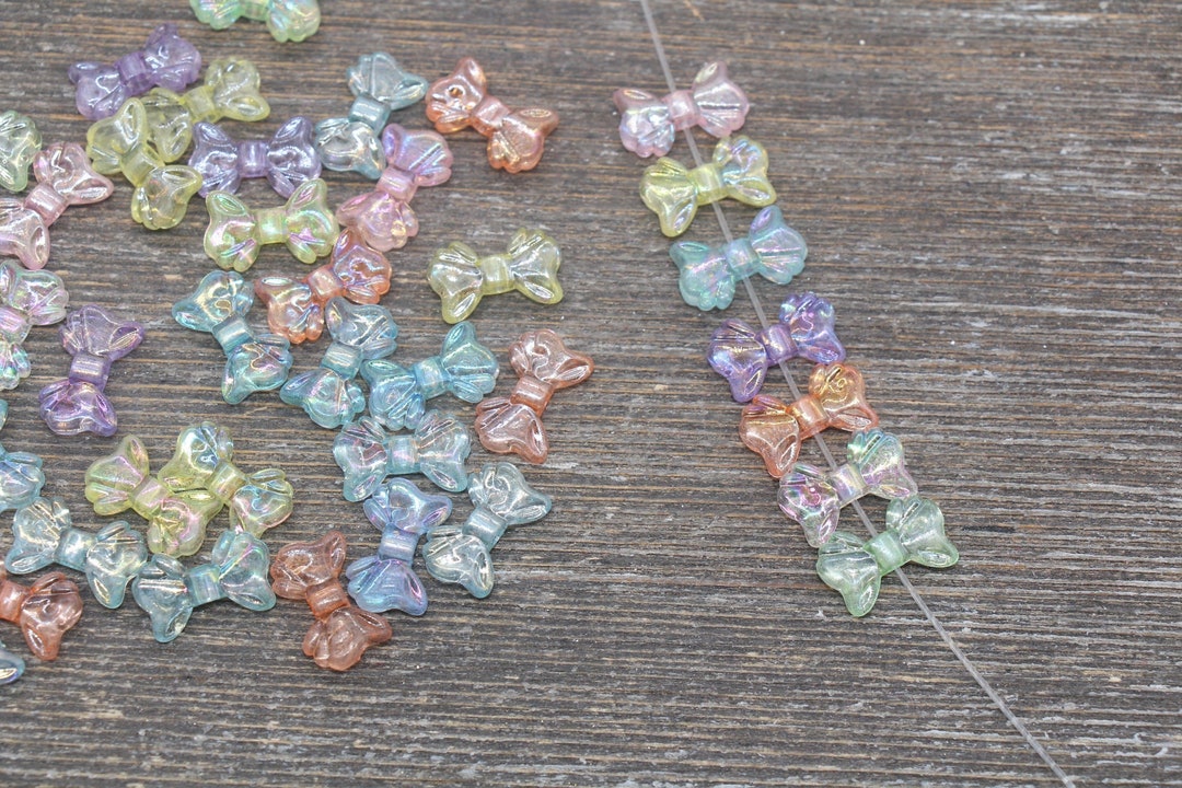 Multicolor Bow Beads, Iridescent Acrylic Ribbon Bow Beads, Rainbow AB ...