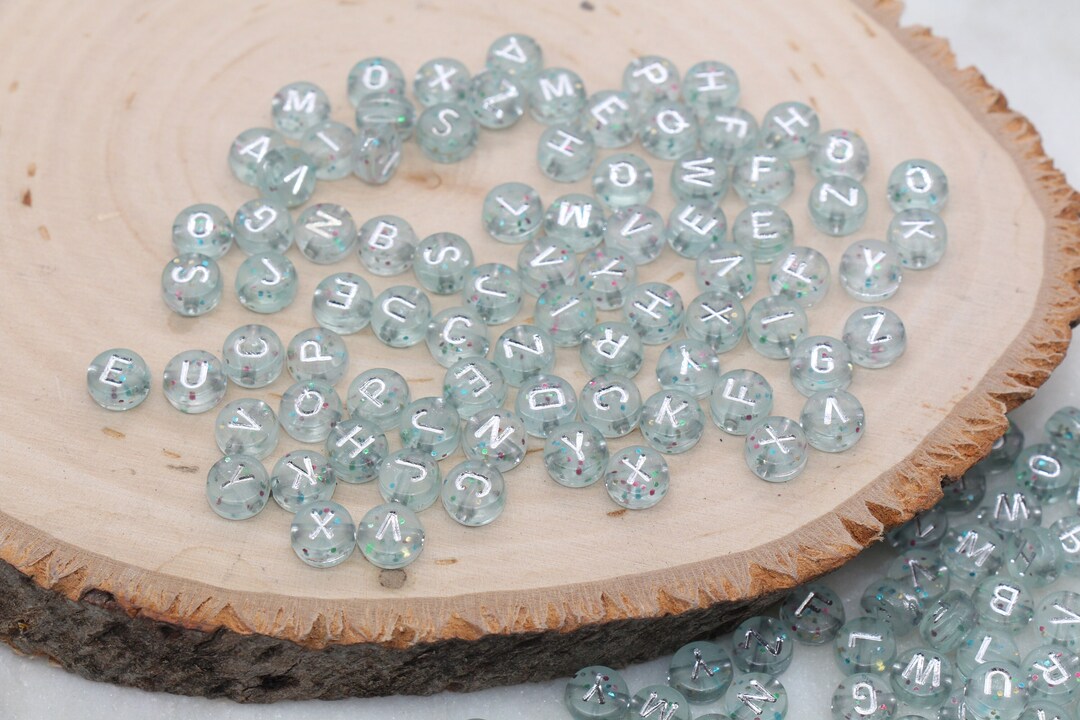 Silver With Glitter Alphabet Letter Beads, Acrylic Translucent Beads ...