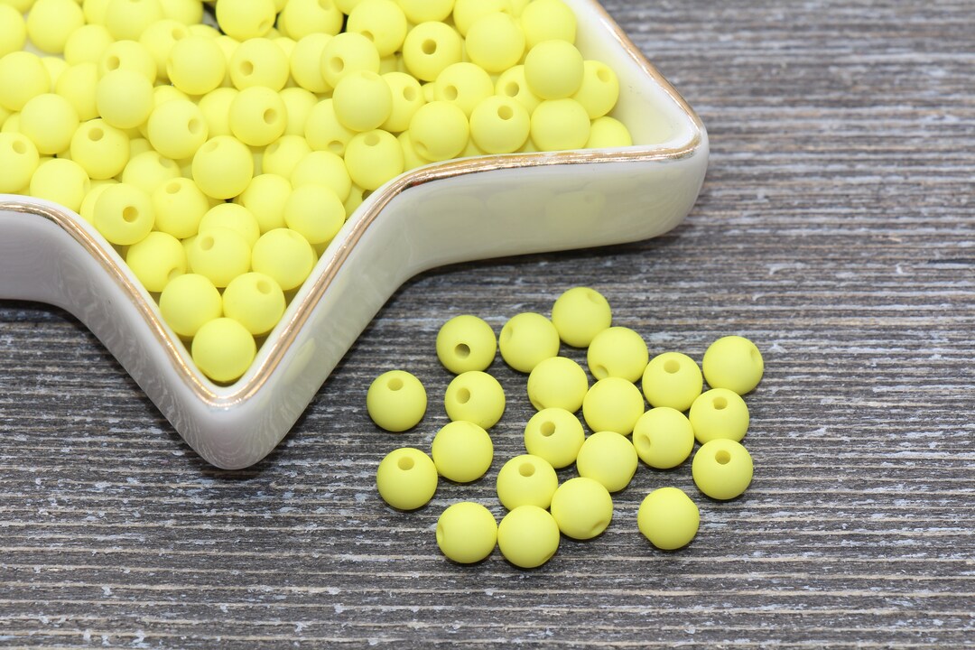 6mm Matte Yellow Gumball Beads, Round Acrylic Loose Beads, Solid ...