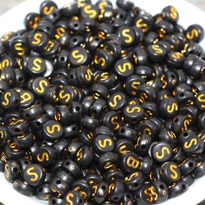 Letter S Beads, Black With Gold Letter S, Individual Letter, Single ...
