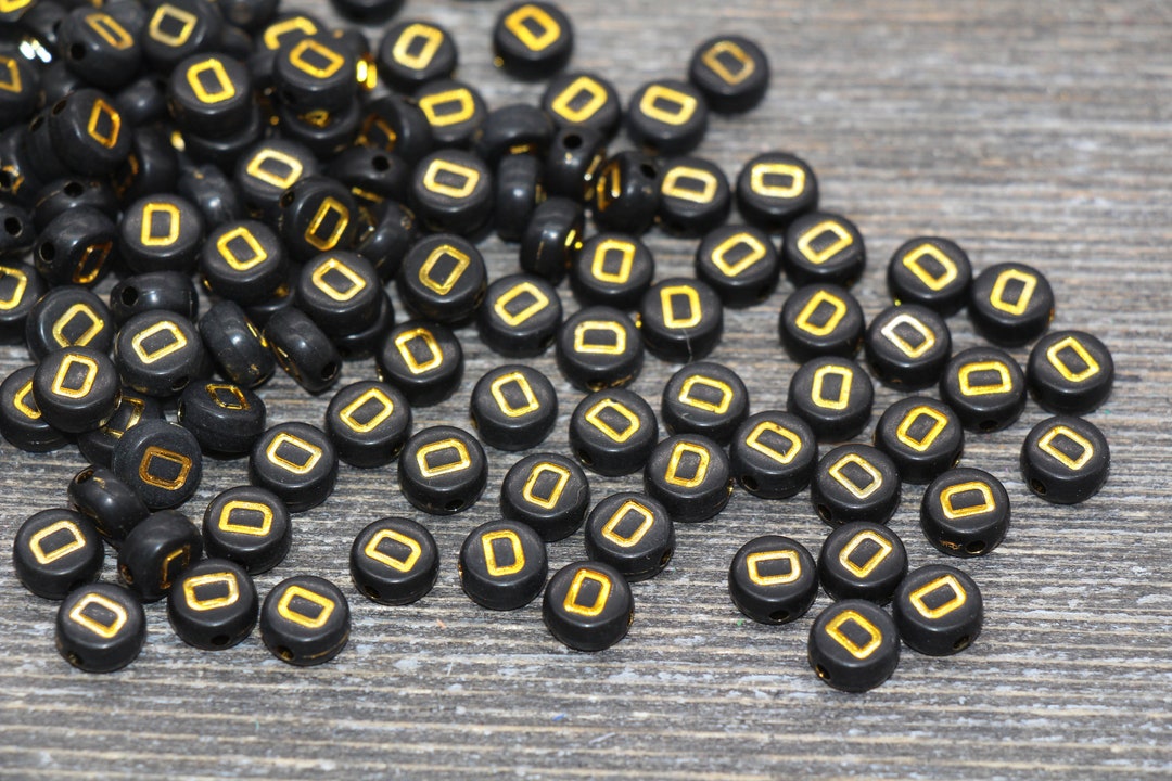 Letter D Beads, Black With Gold Letter D, Individual Letter, Single ...