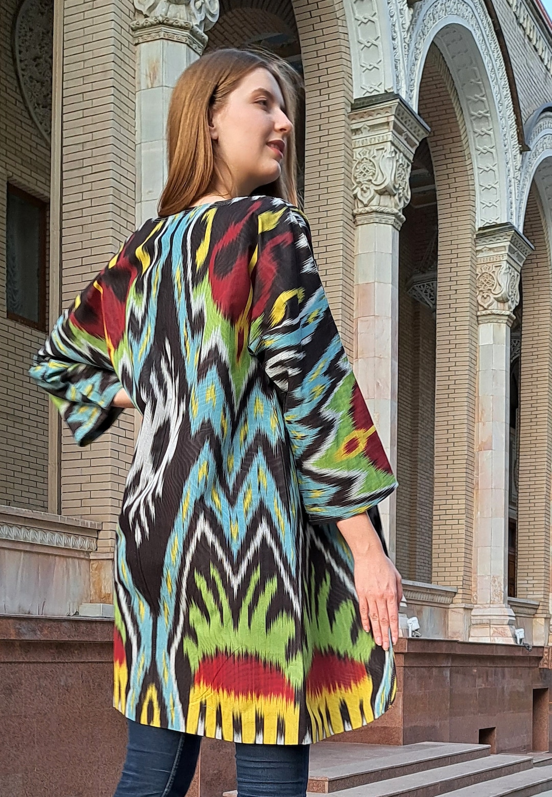 Handwoven Uzbek Ikat Chapan ,coat ,robe,kaftan ,jacket. Hand-dyed, Hand ...