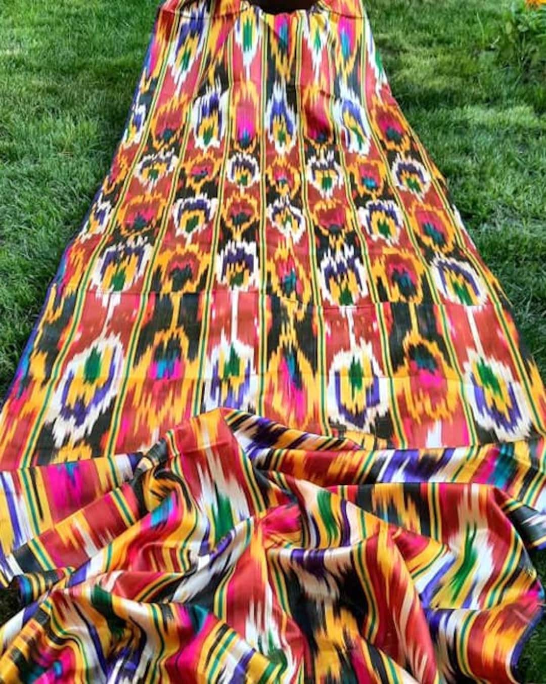 A Piece of 3 Meters Uzbek Handmade 100% Silk Vintage Ikat "khan-atlas ...