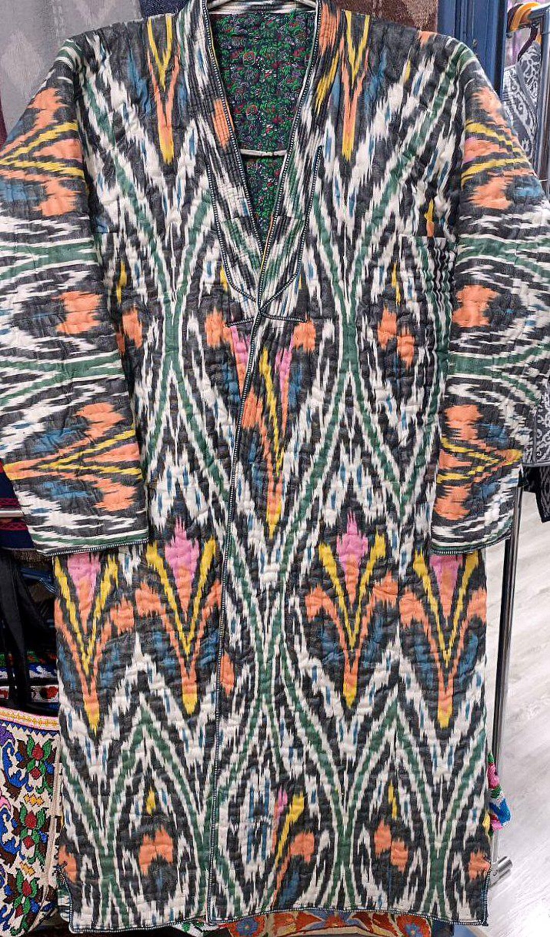Uzbek Handmade Warm Quilted Chapan, Coat, Robe From Ikat Fabric. Unisex ...