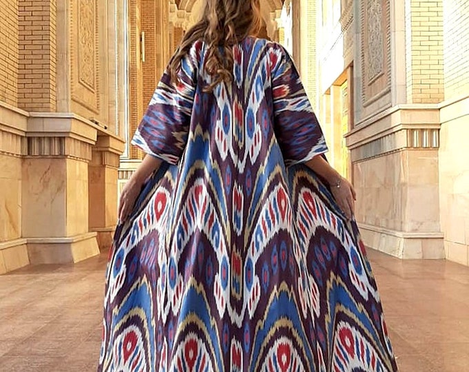 Handwoven Uzbek Ikat Chapan ,coat ,robe,kaftan ,jacket. Hand-dyed, Hand ...