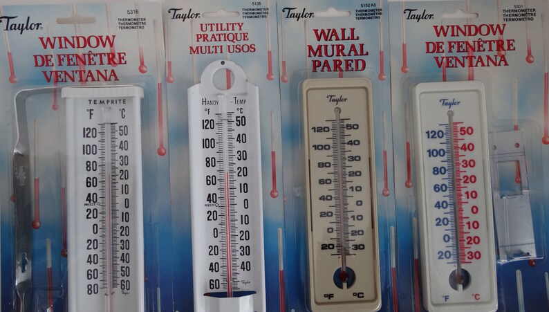 Taylor Thermometers Set of Four (4) Different Vintage Wall Thermometers ...