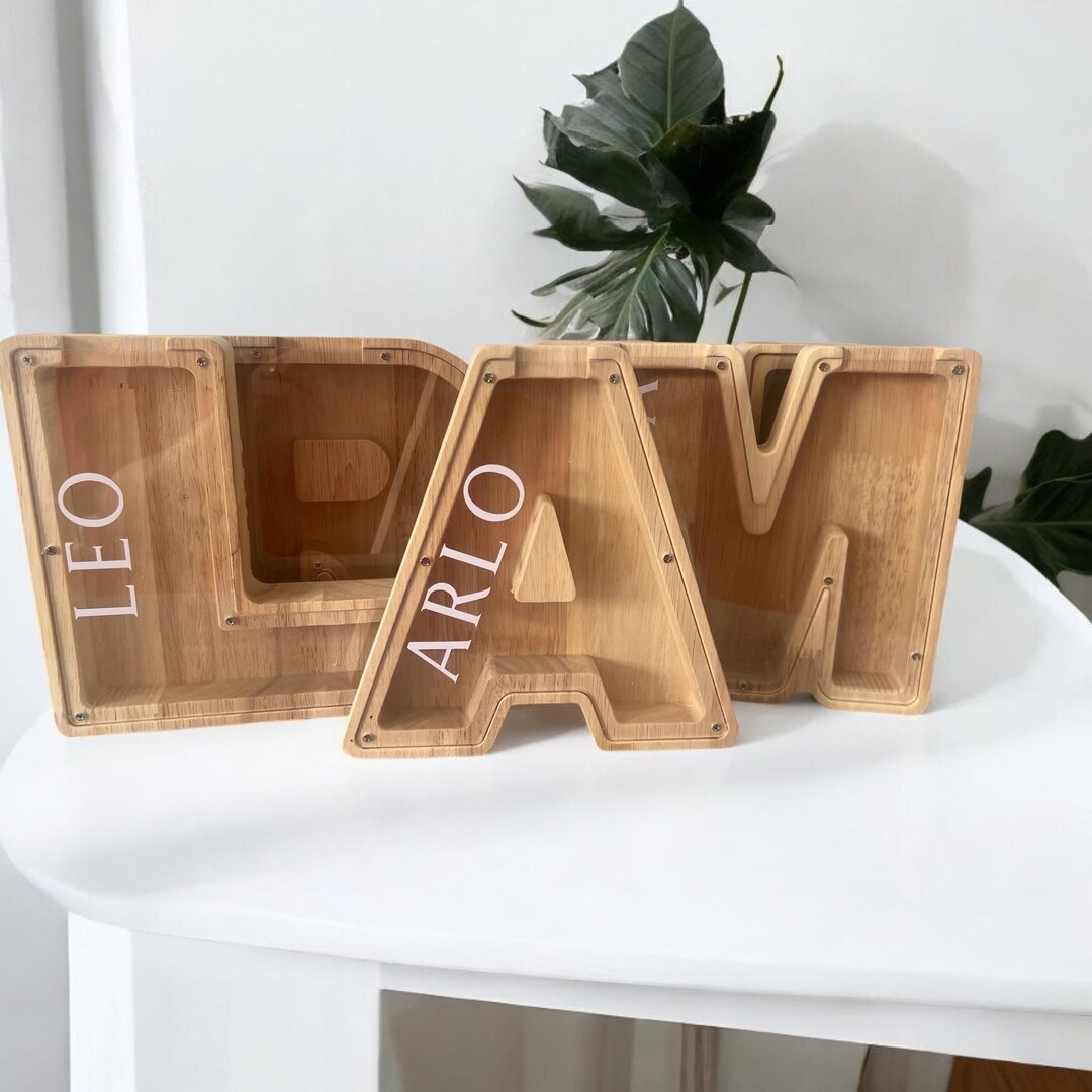 Personalized Wooden Letter Money Box, Baby Keepsake Gift - Etsy Australia