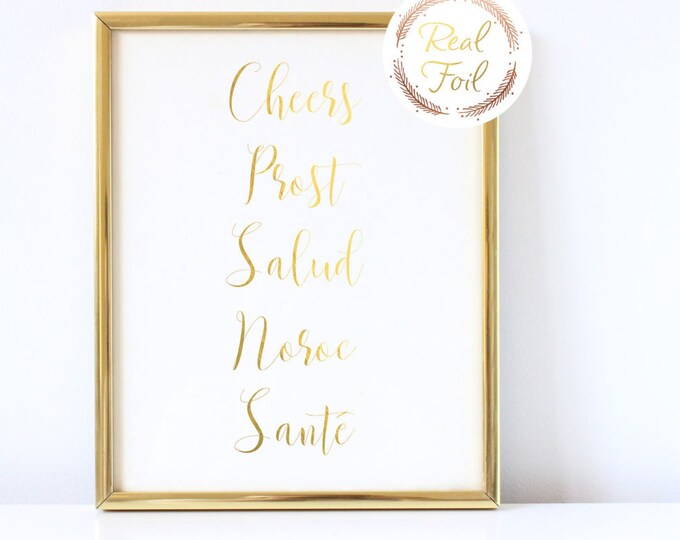 Gold Foil Bar Sign, Bar Cart Decoration, Wall Art, Cheers Prost Salud ...