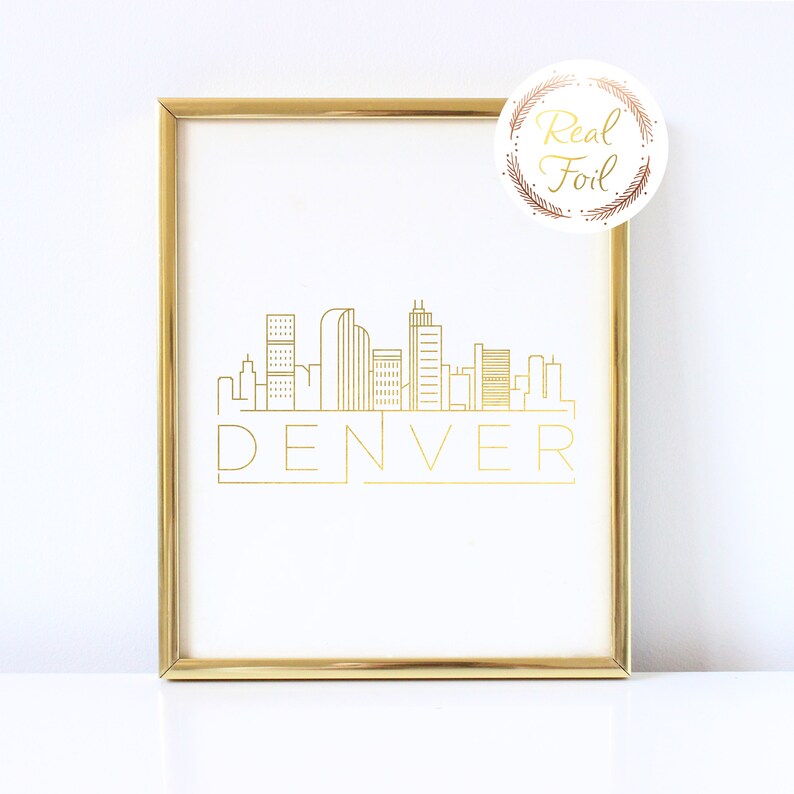 Denver Skyline Gold Foil Print Denver Wall Art Print | Etsy