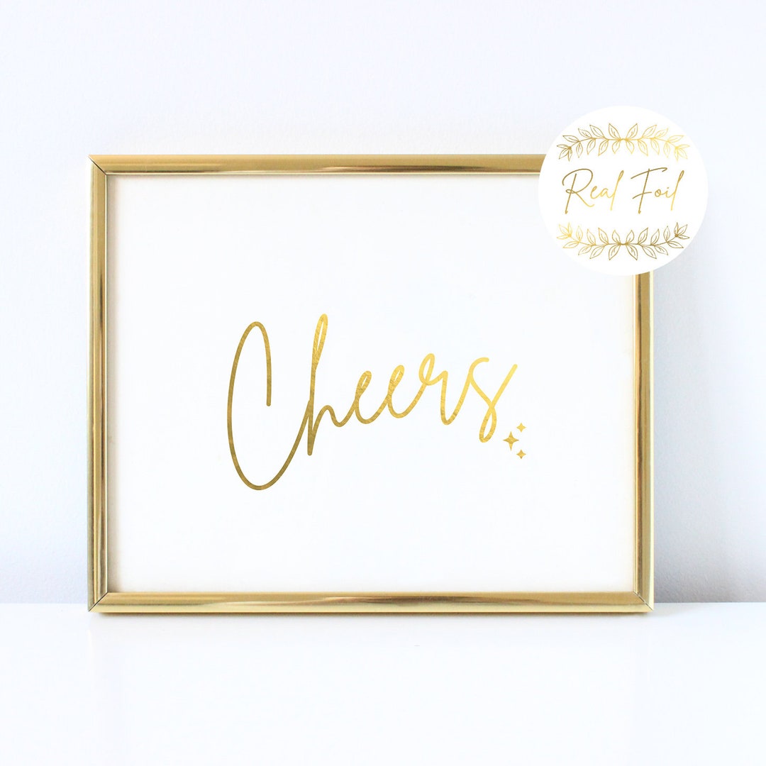 Gold Foiled Cheers Bar Cart Sign, Cheers With Stars, Bar Menu Sign ...