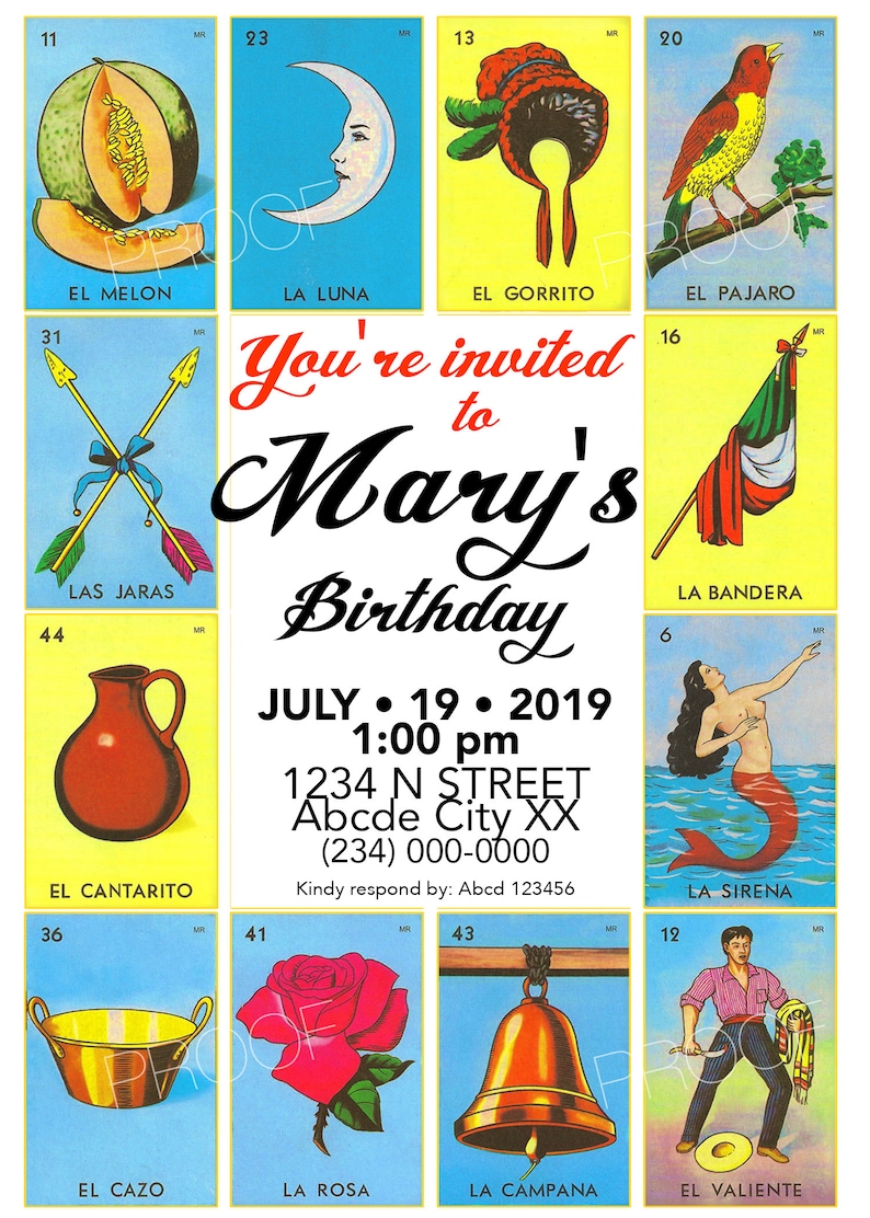 INVITACION DE LOTERIA Digital file 5x7 Lotería Mexicana Invitación ...