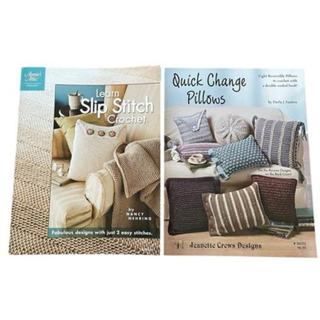 Slip Stitch Crochet Pillow Afghan Pattern Leaflet Scarf Hat Lot of 2 ...