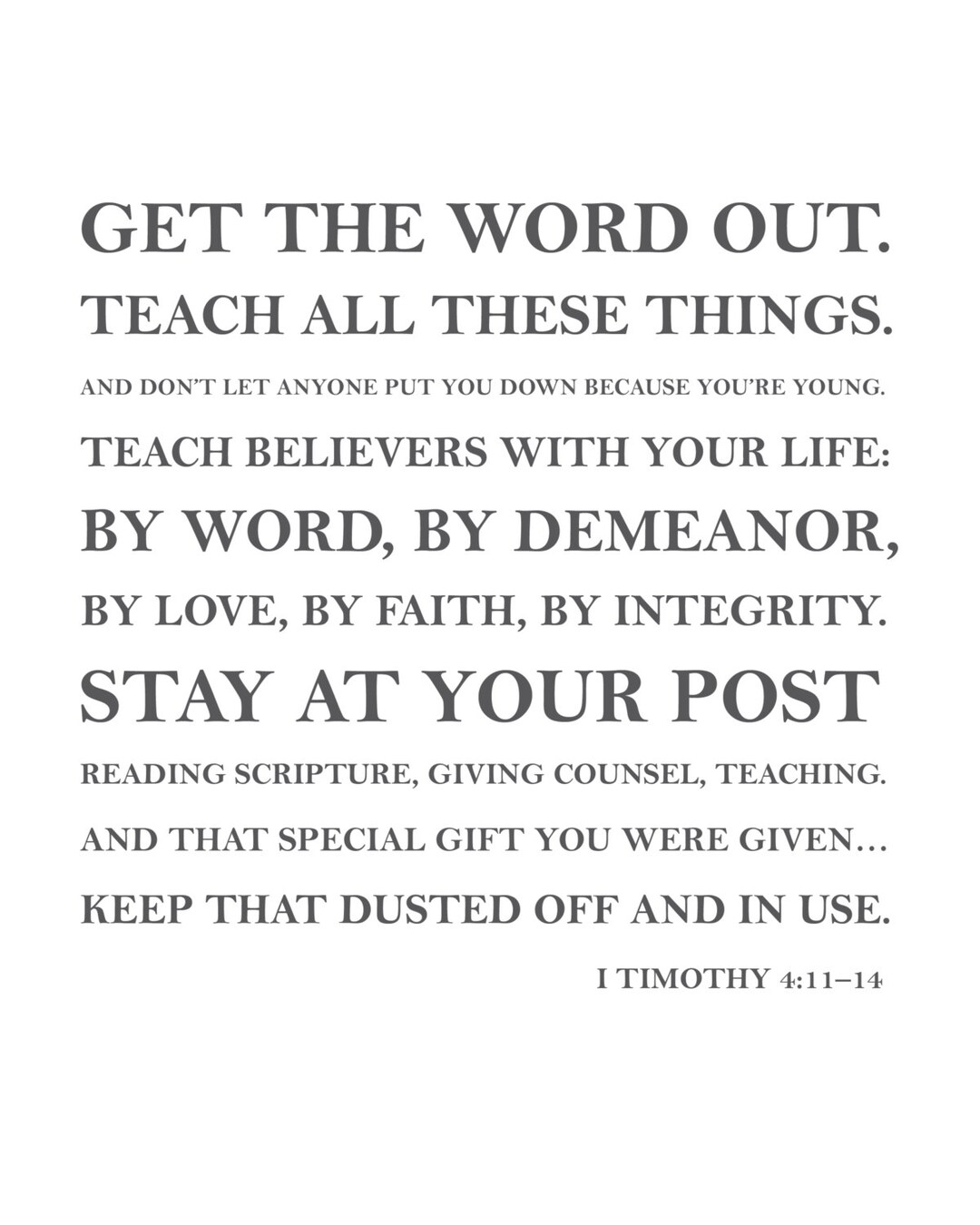 Wall Art Bible Verse - 1 Timothy 4 Verse 11-14 - Get the Word Out Stay ...