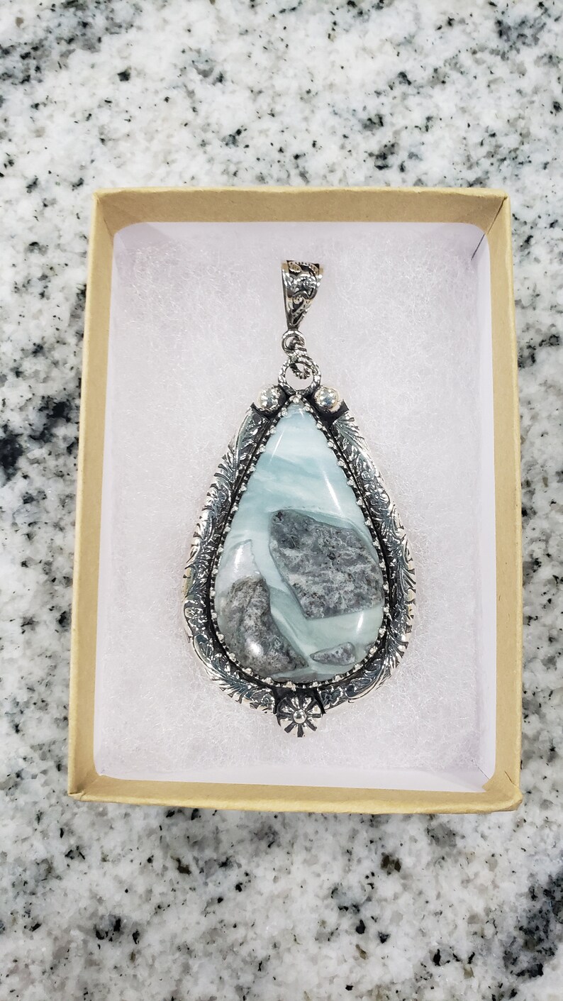 Large Ocean Picture Stone Pendant Custom Artisan Handmade 925 - Etsy