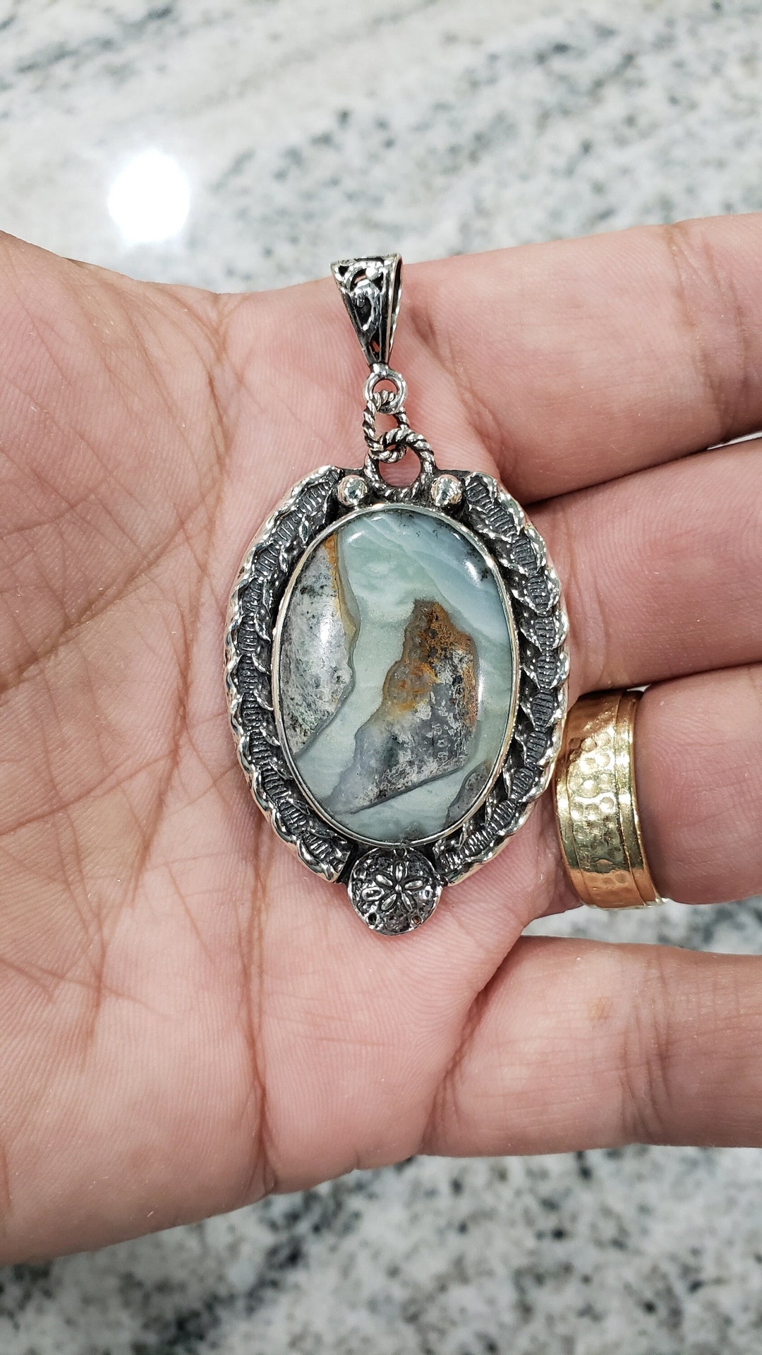 Large Ocean Picture Stone Pendant Custom Artisan Handmade 925 - Etsy