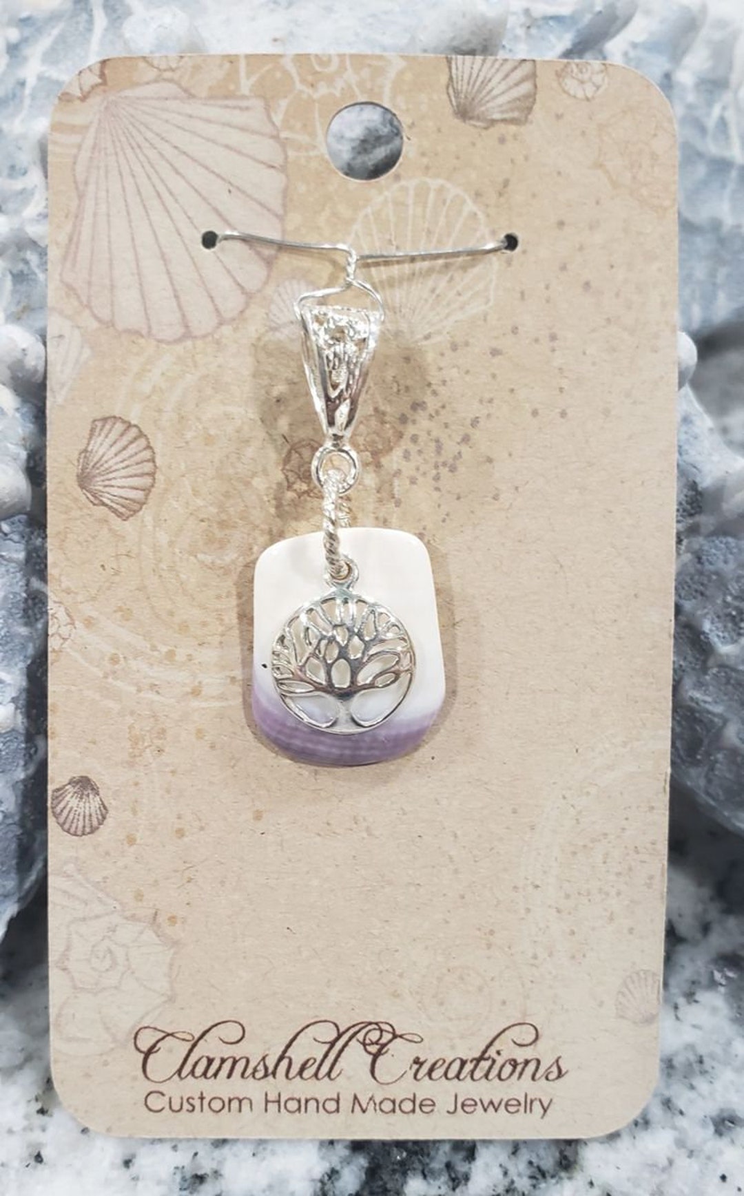 Polished Clamshell Pendant With Tree of Life - Etsy