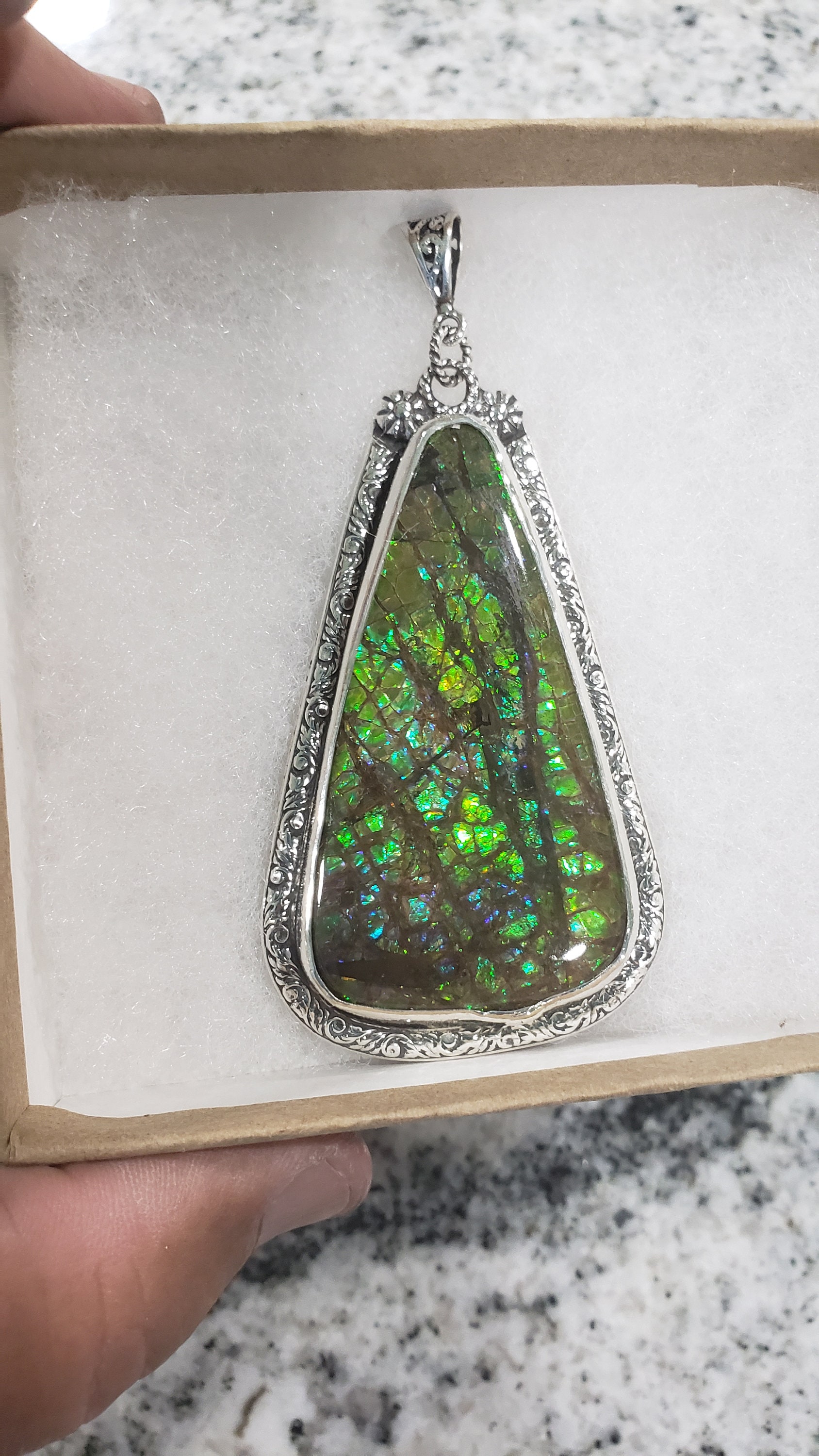 Large Blue/green Ammolite Pendant Custom Artisan Handmade 925 - Etsy