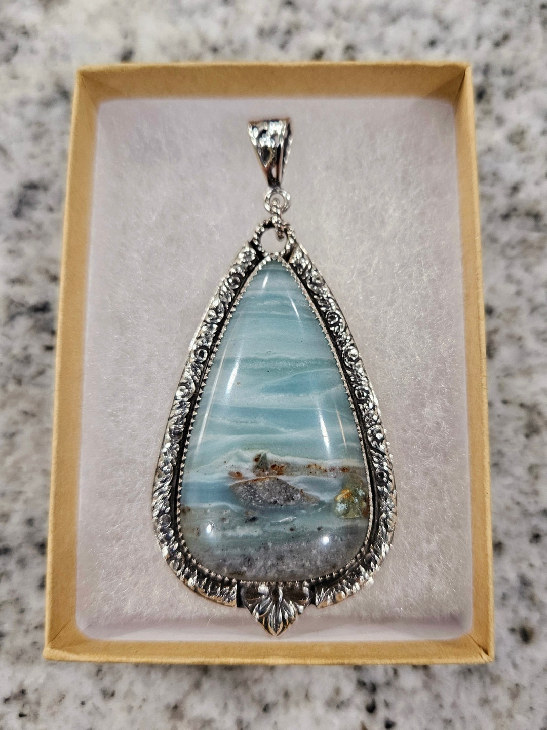 Large Ocean Picture Stone Pendant Custom Artisan Handmade 925 - Etsy