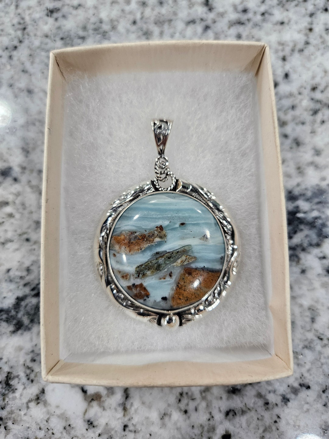 Large Ocean Picture Stone Pendant Custom Artisan Handmade 925 - Etsy