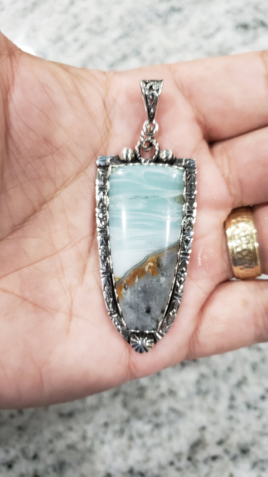 Large Ocean Picture Stone Pendant Custom Artisan Handmade 925 - Etsy