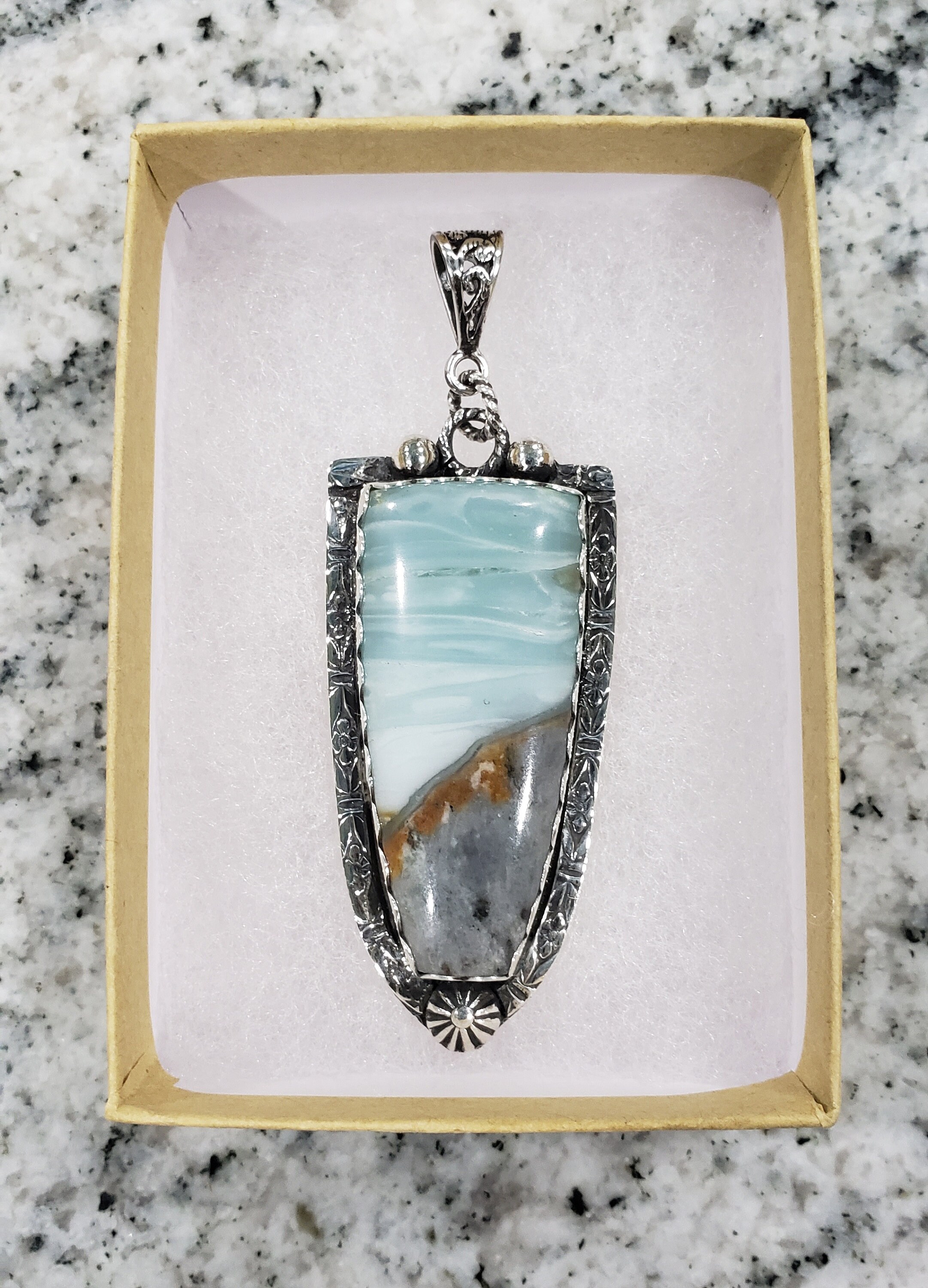 Large Ocean Picture Stone Pendant Custom Artisan Handmade 925 - Etsy