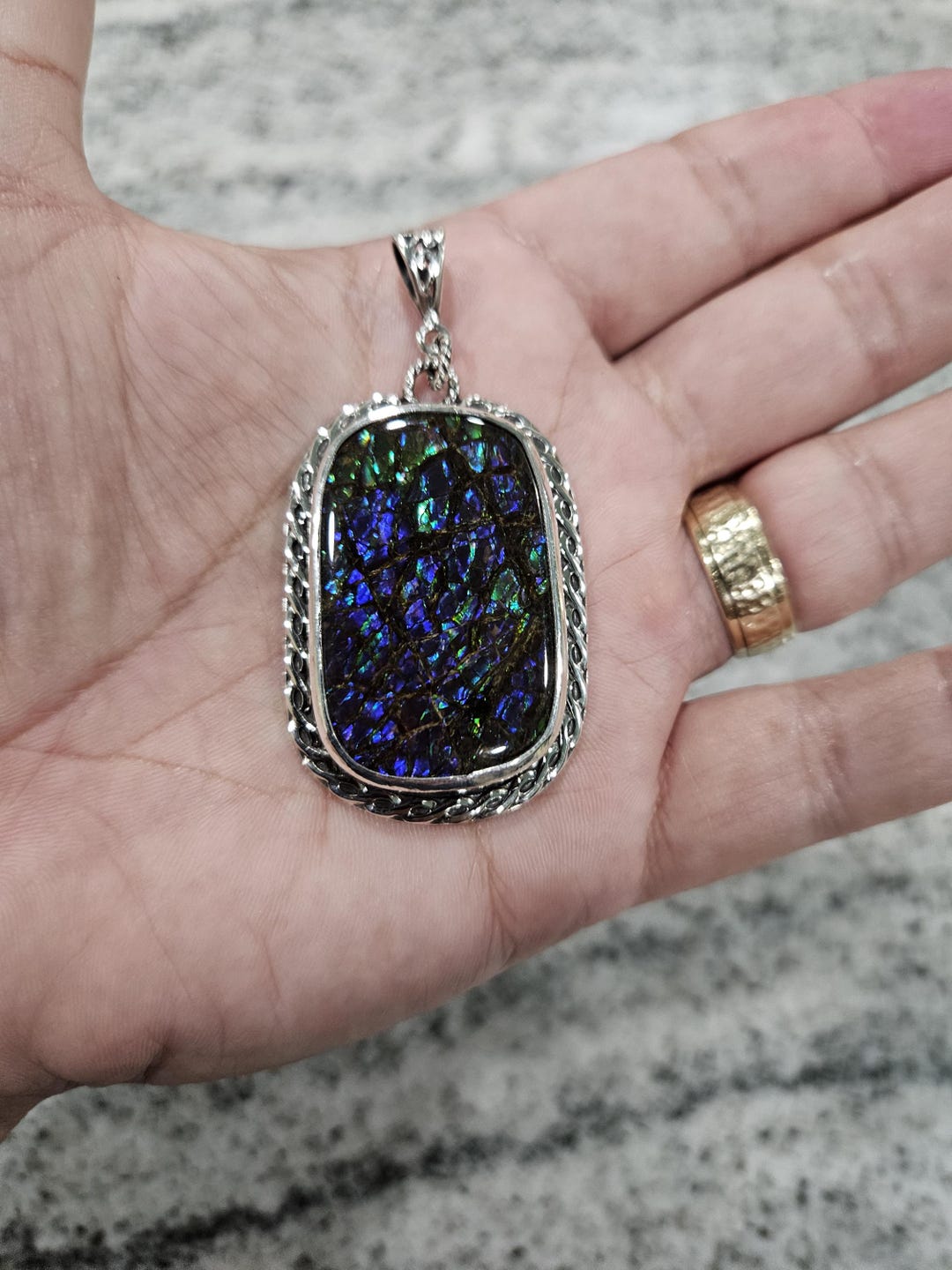 Deep Blue Ammolite Pendant Custom Artisan Handmade 925 - Etsy