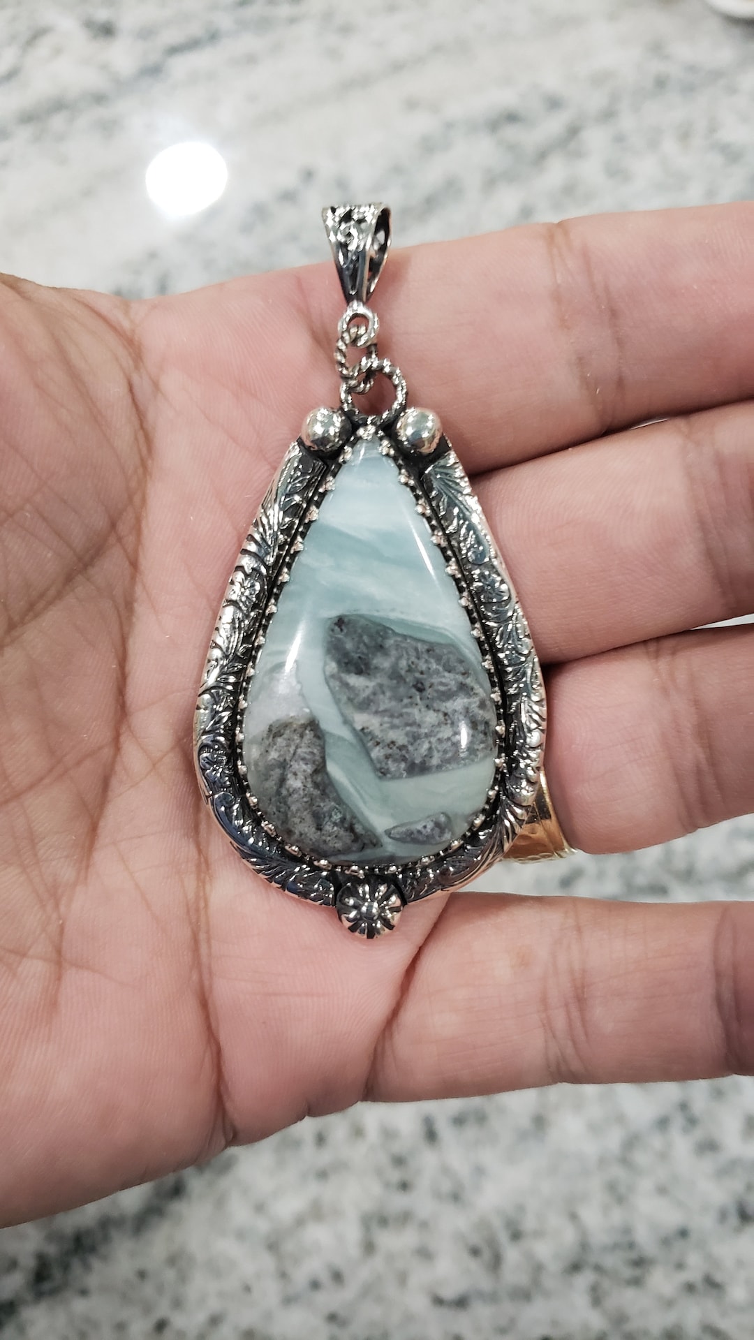 Large Ocean Picture Stone Pendant Custom Artisan Handmade 925 - Etsy