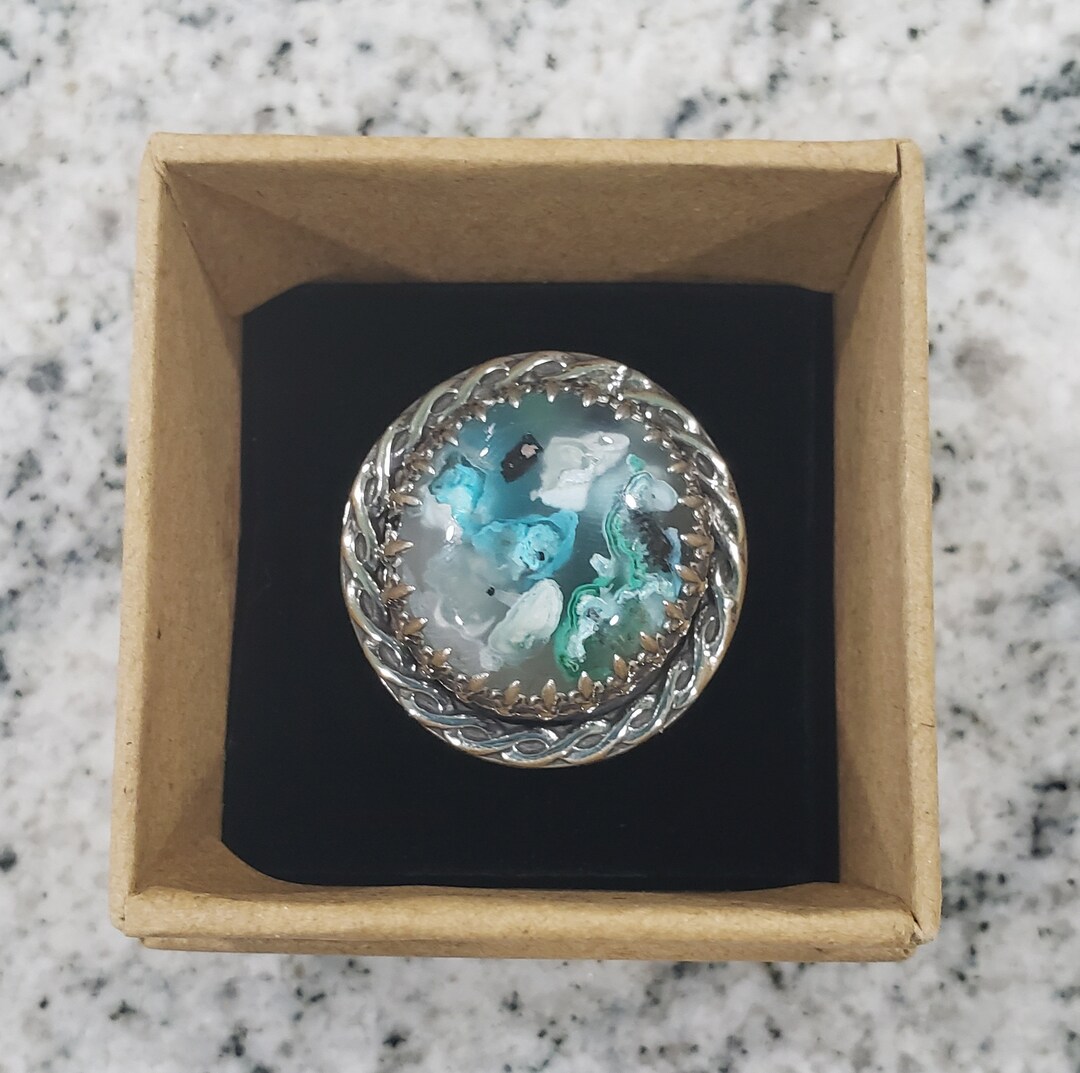Blue Flower Agate Statement Ring Custom Artisan Handmade 925 - Etsy