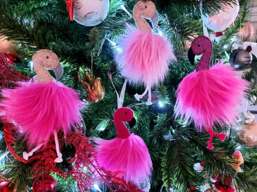 Pink Flamingo Christmas Bauble, Fluffy Tree Decoration, Flamingo Gifts ...