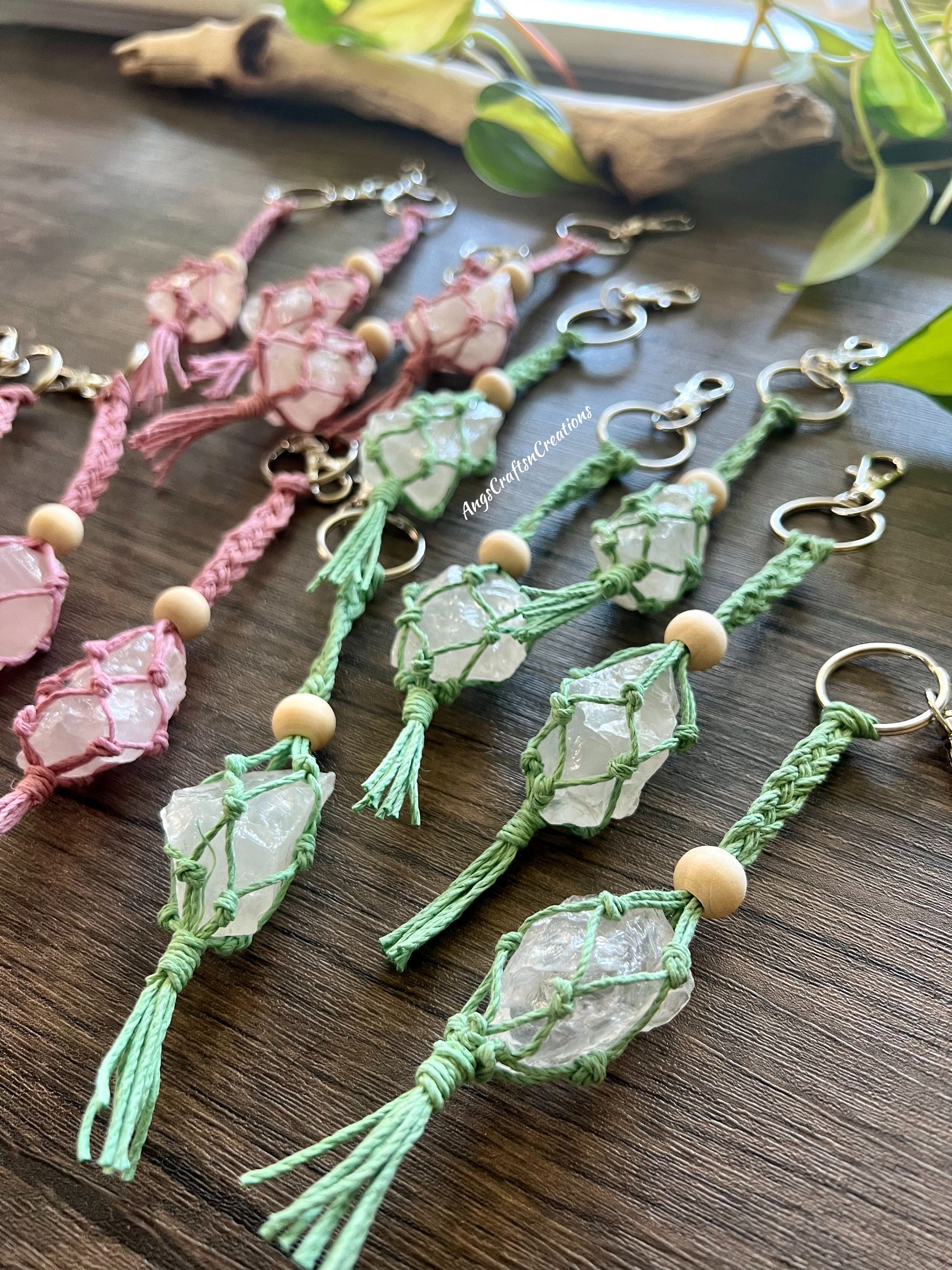 Macrame Crystal Keychain: Rose Quartz or Clear Quartz - Etsy