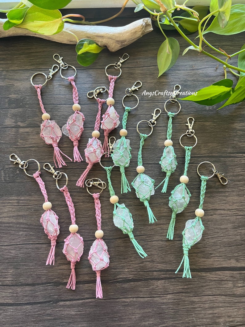 Macrame Crystal Keychain: Rose Quartz or Clear Quartz - Etsy