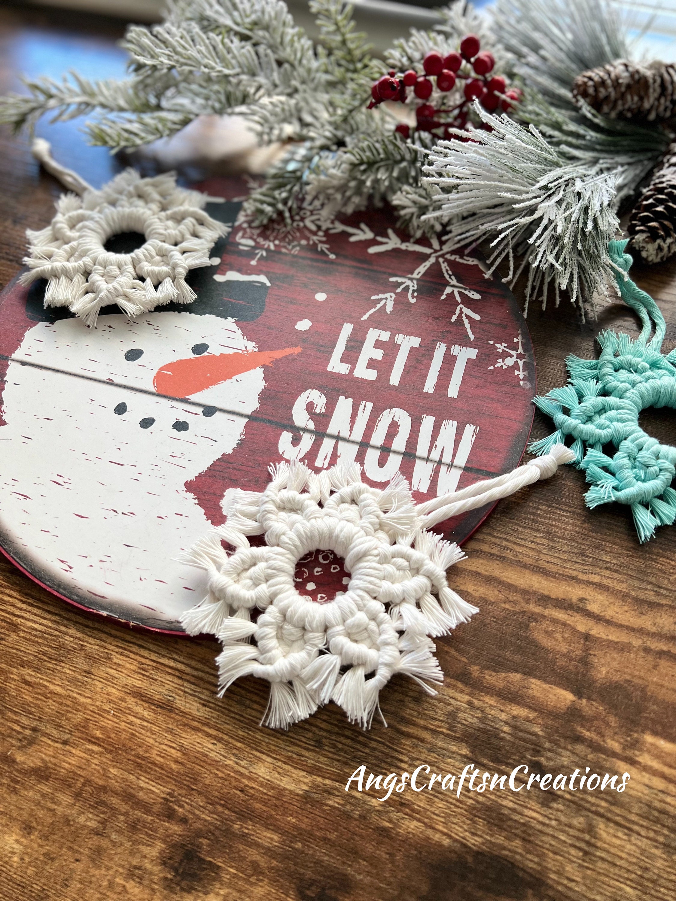 Macrame Snowflake Ornaments/wall Hanging/ Blue and White - Etsy