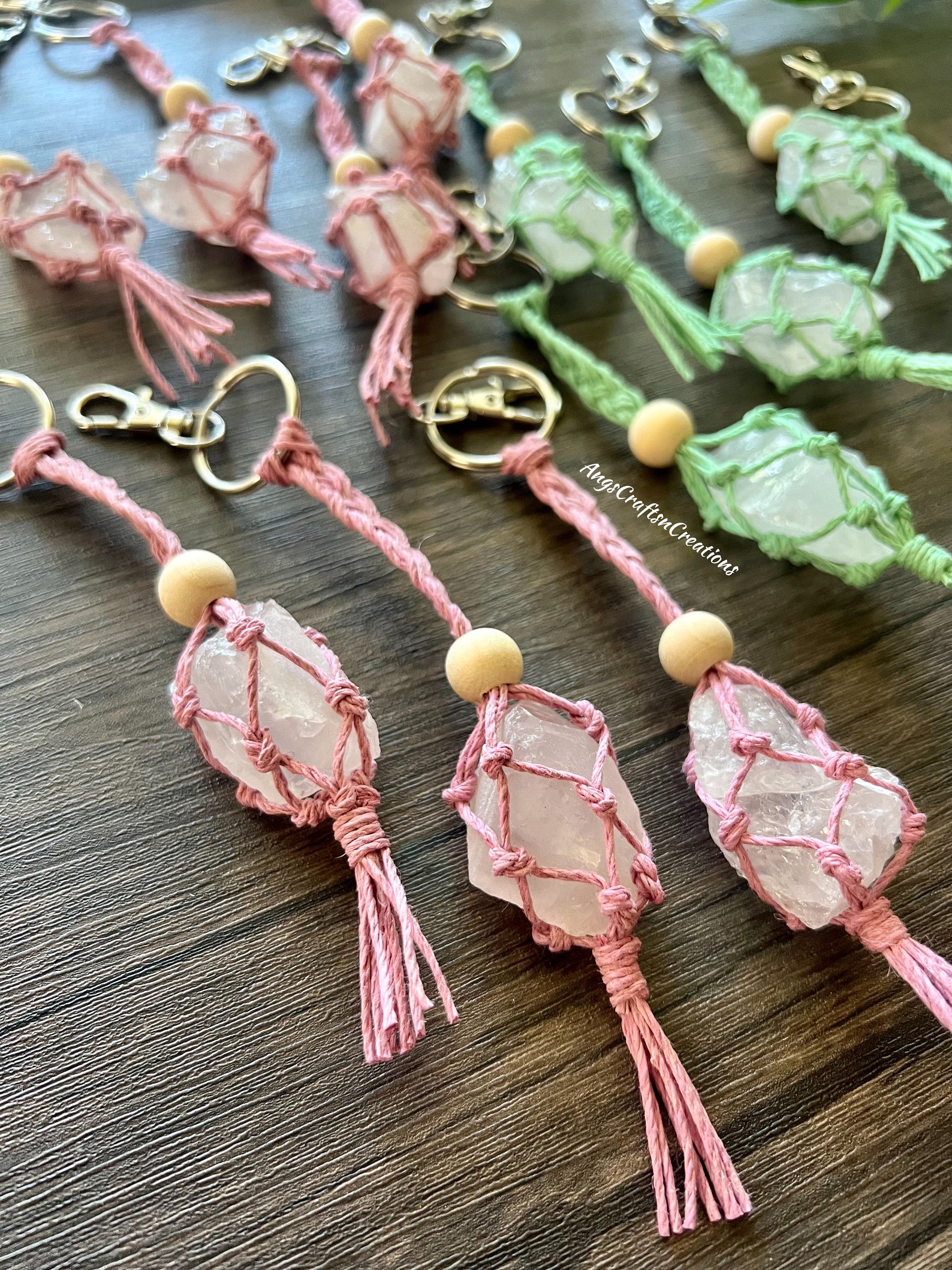 Macrame Crystal Keychain: Rose Quartz or Clear Quartz - Etsy
